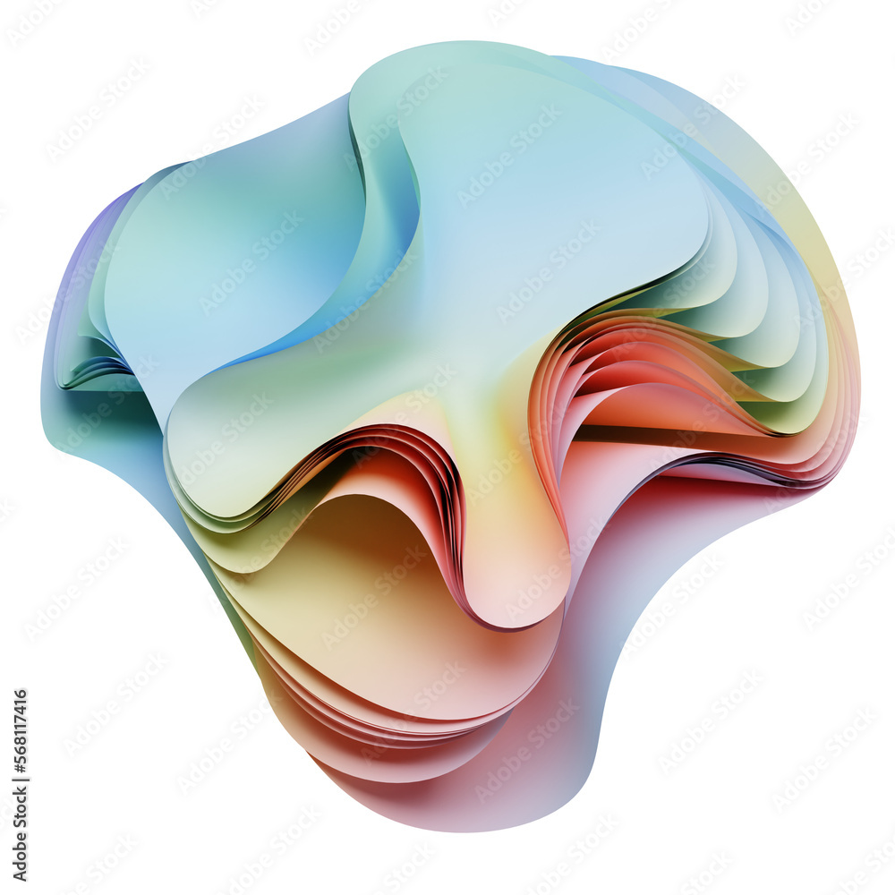 Abstract 3D rendering. 3d element with folded fabric ruffles on a ...