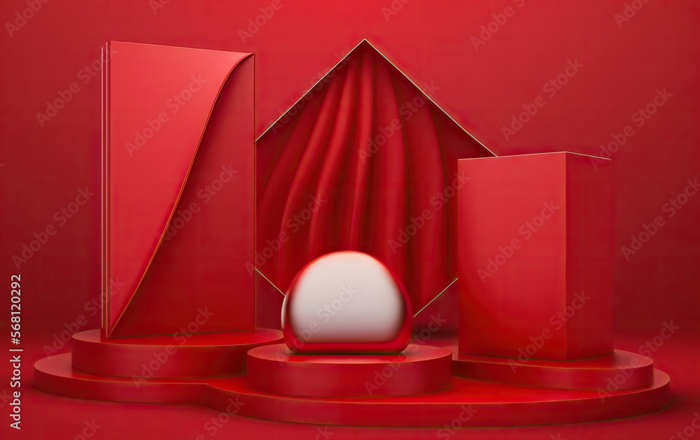 Red background for beauty products with a podium and a pedestal for ...