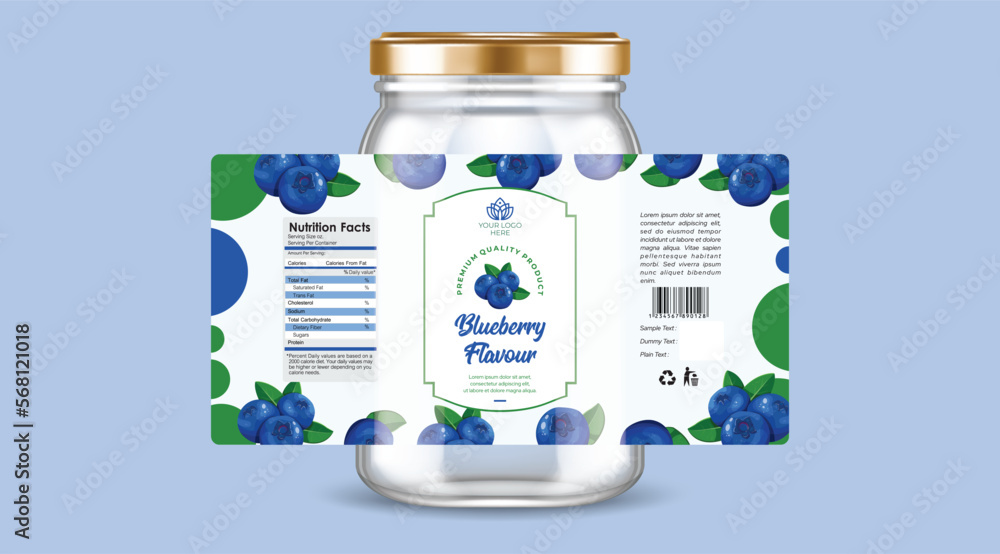 Blueberry food label design, Blueberry jar packaging, fruit jam label ...
