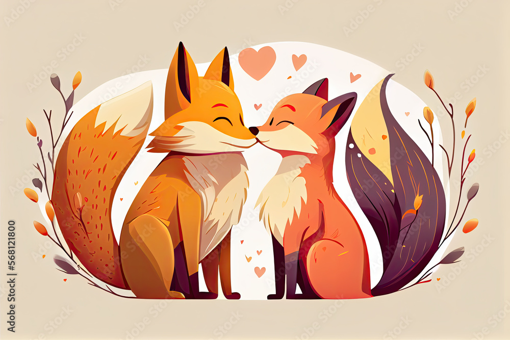 Illustrating Draw character design of fox couple in love with little ...