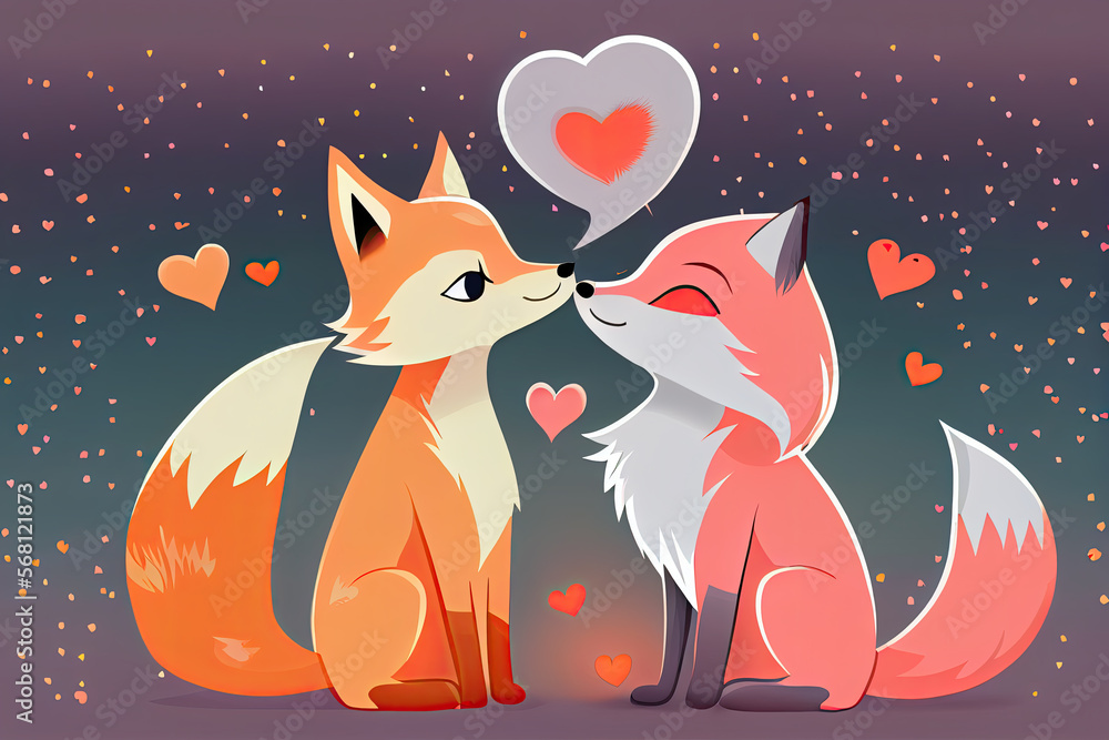 Fox couple love illustrated with Draw character design and heart for ...