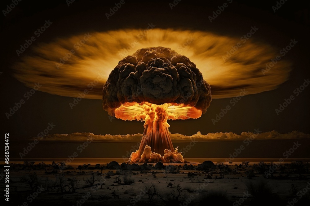 Atomic nuclear bomb exploding during a war crisis. Radioactive weapon. Generative AI ...