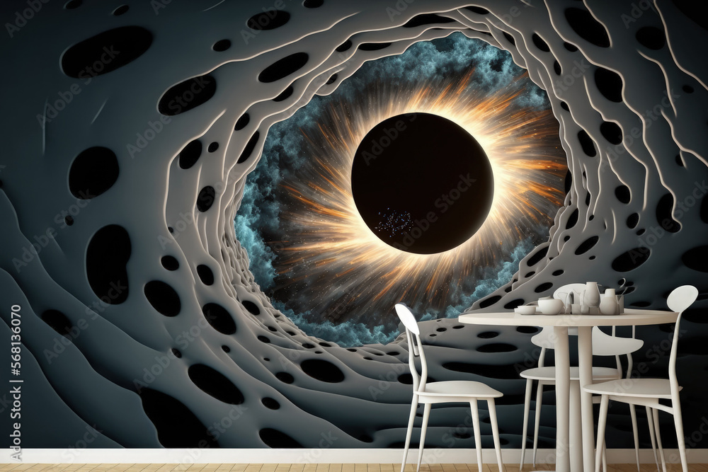 Space themed wall murals. In space, a black hole is surrounded by a ...
