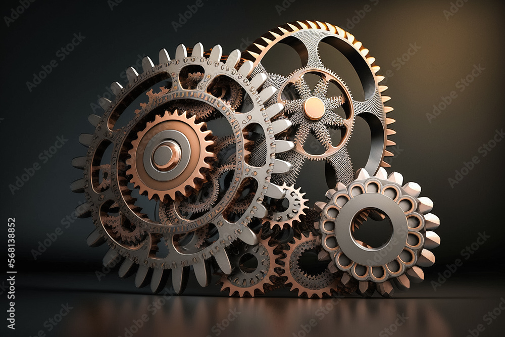 Engrenages, roues crantées, dents, mécanisme industriel, technologie ...