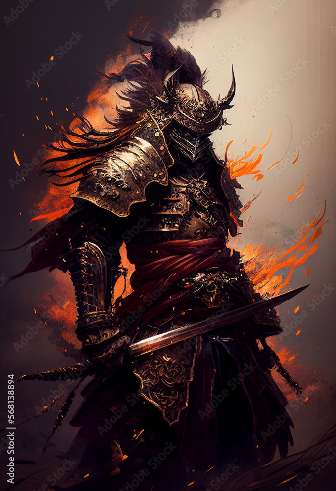 AI Ancient Samurai ready for battle to kill Japanese demons. It is ...