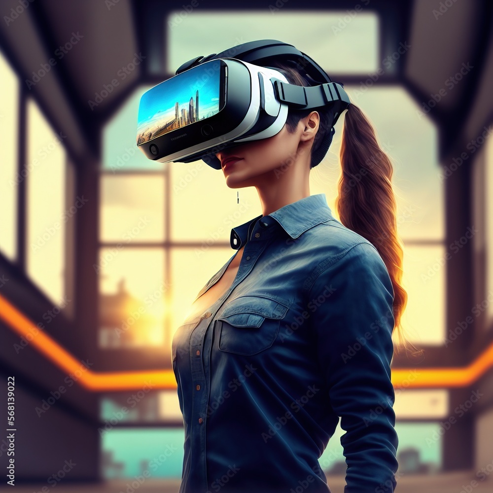 future human wearing VR virtual headset glasses , generative art by A.I ...