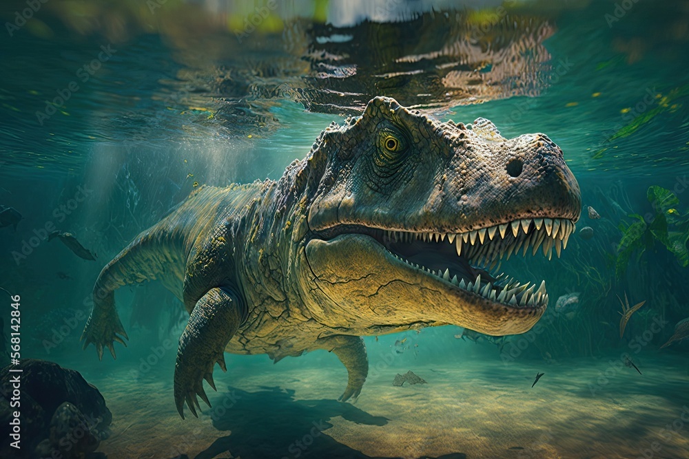 Dinosaur Concept Art. Crocodile T-Rex underwater Stock Illustration ...