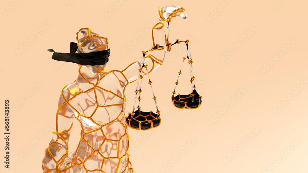 symbolic art image of Lady Justice, golden girl with black bandage over ...
