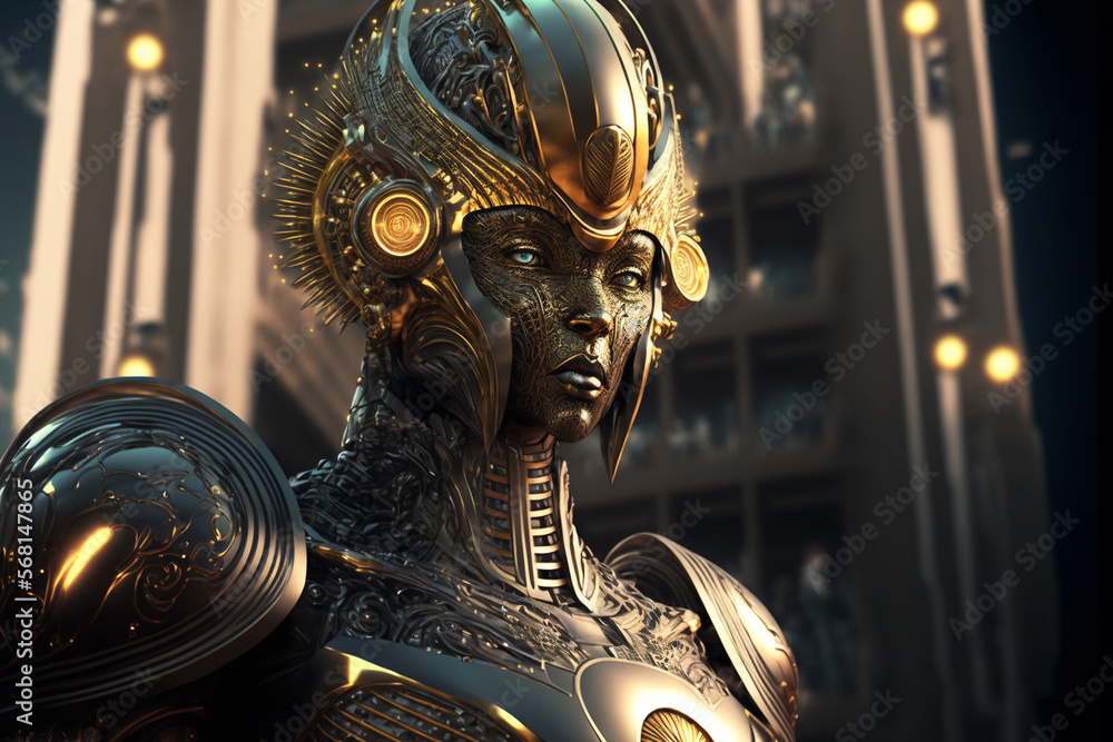 The Watcher - Anunnaki Alien in Gold Armour - AI Art Stock Illustration ...