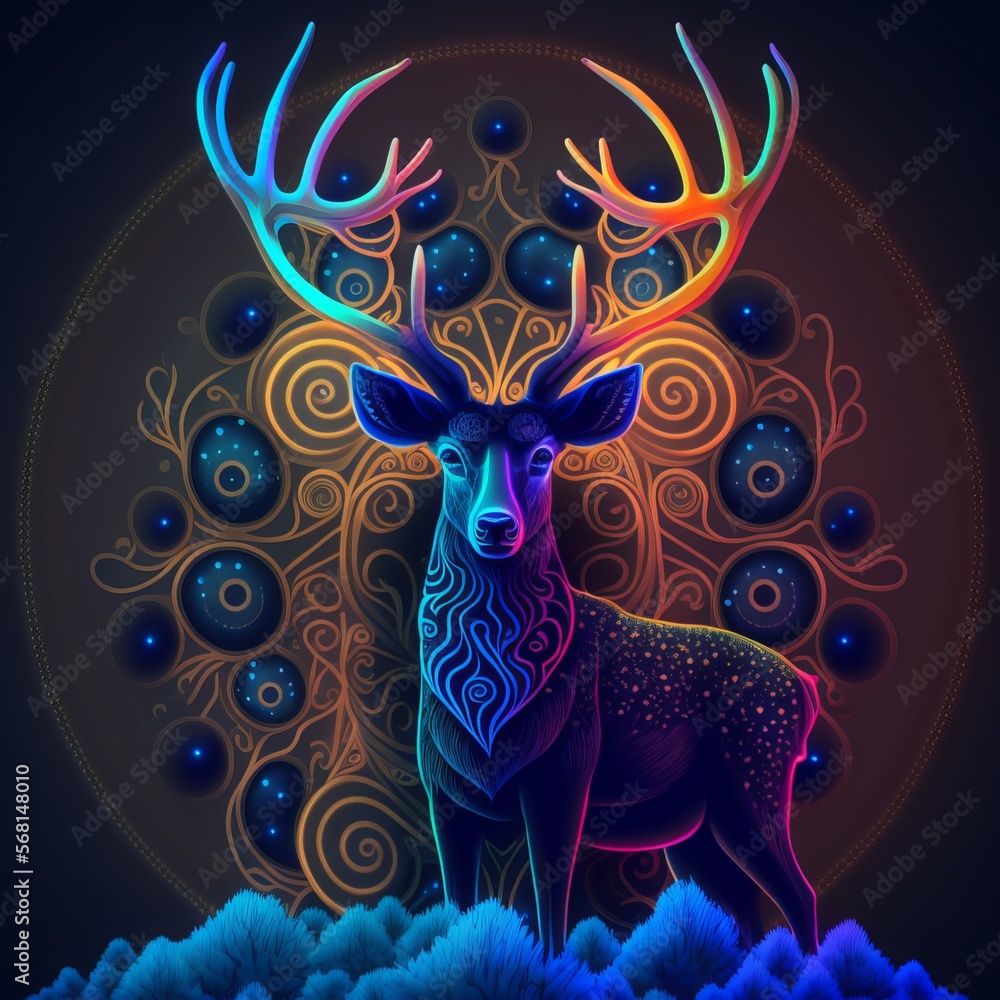 Peyote Inspired Artwork of an Holy Deer / Buck with Mandala Background ...