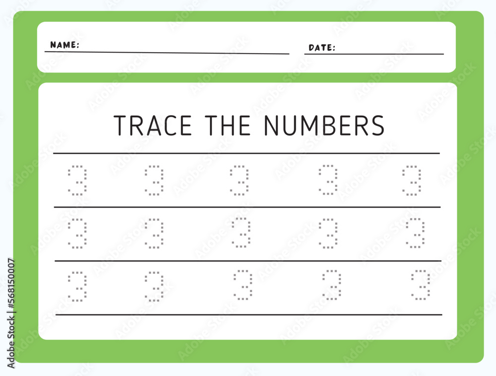 Writing practice number three printable worksheet for kids to improve ...