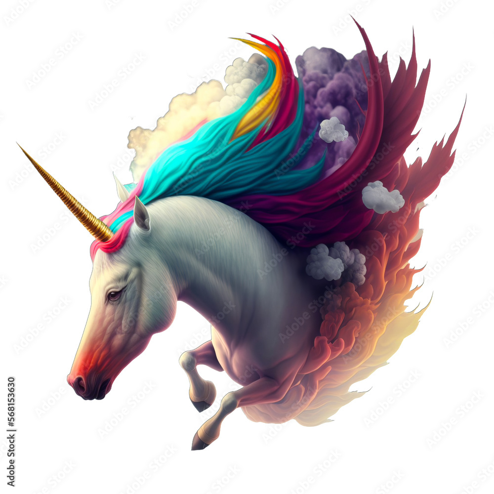 Rainbow Colour Unicorn with Backdrop for Poster, Wallpaper or print on ...