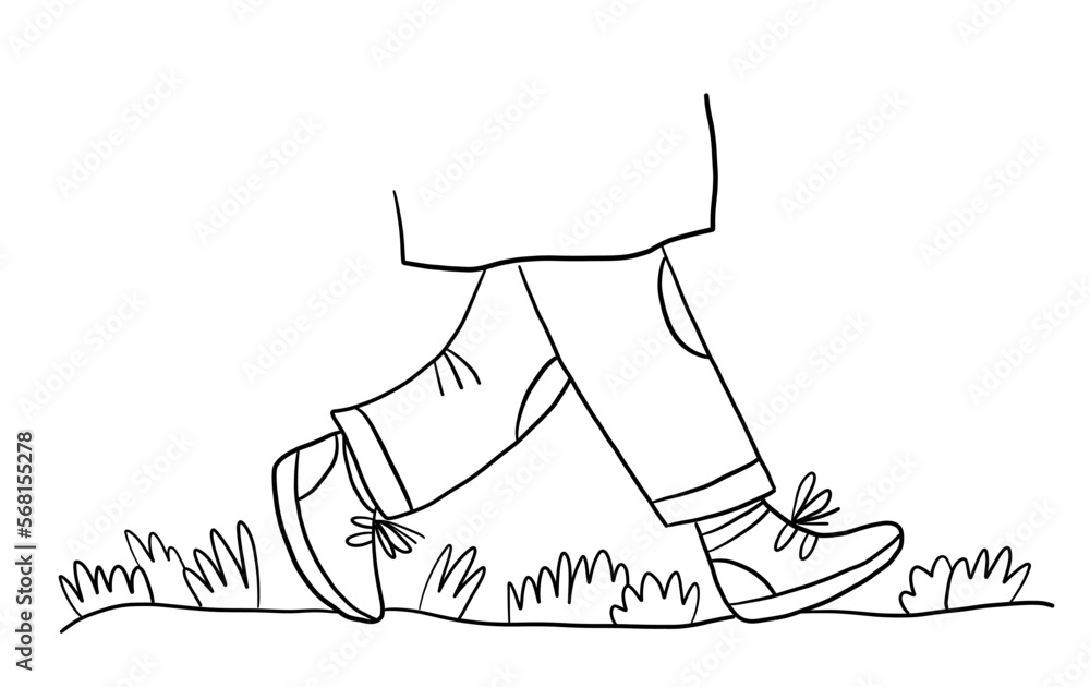 Hand drawn outline vector image with walking person, legs, cute ...