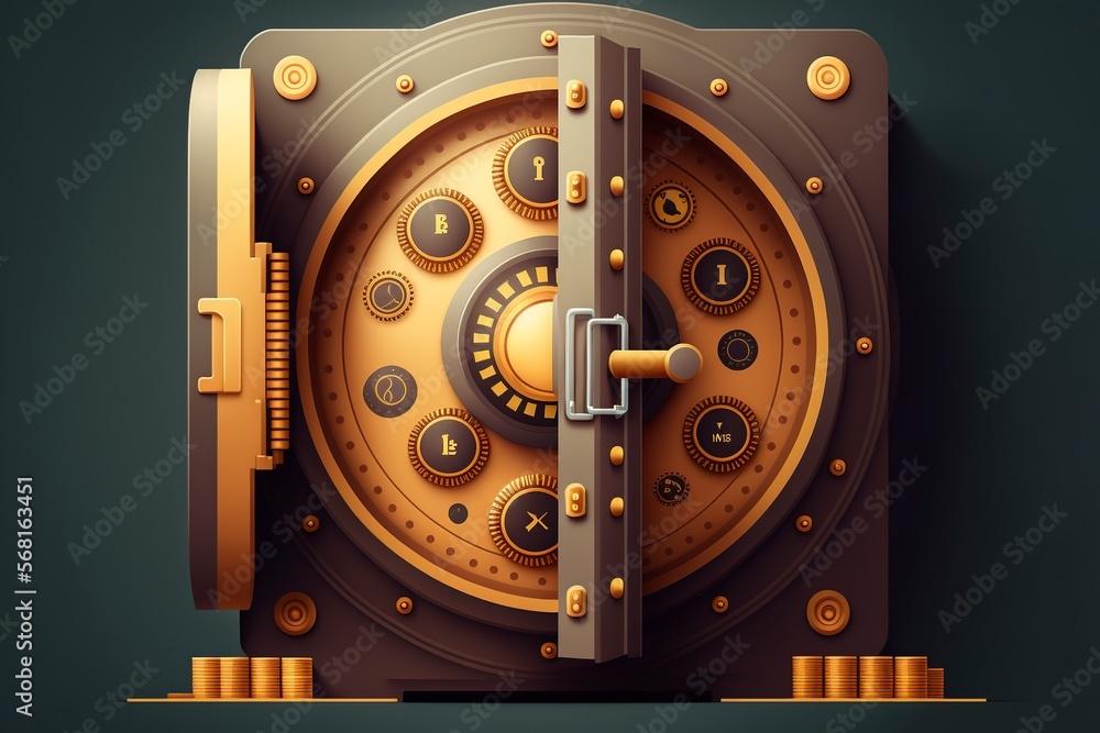 cartoon illustration, bank vault with safe door, generative ai Stock ...