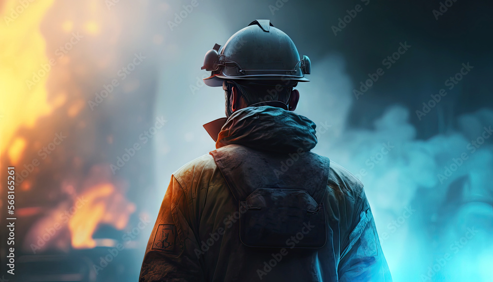 Safety profession construction , fireman wearing safety uniform from ...