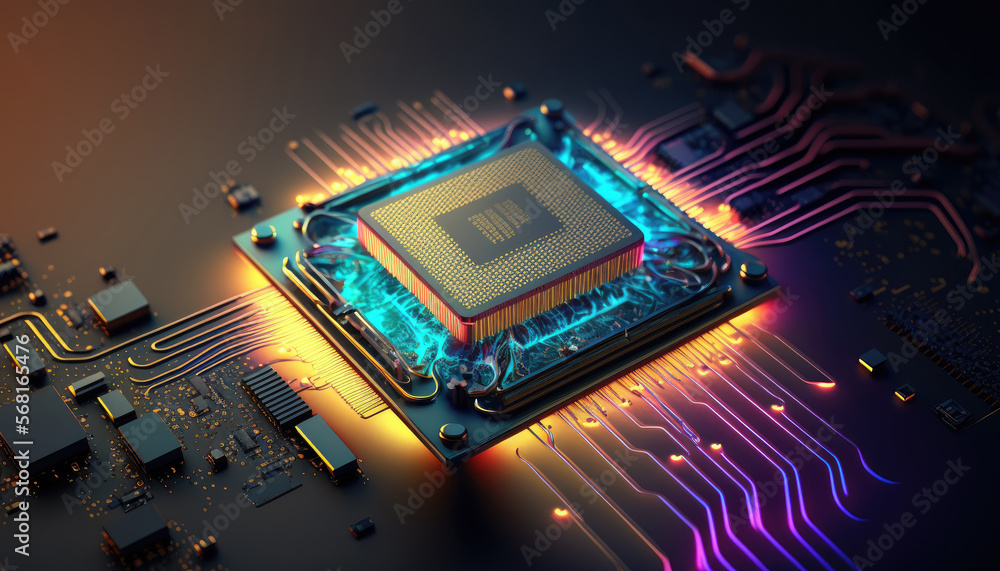 Central computer processors CPU on motherboard, technology background ...