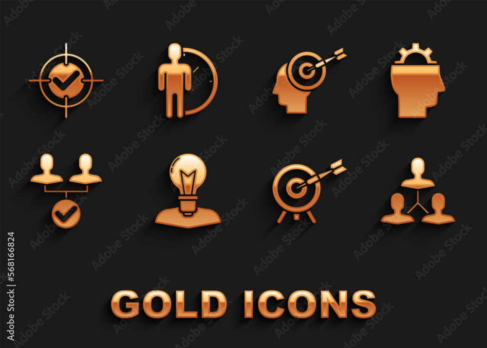 Set Human head with lamp bulb, gear inside, Project team base, Target ...