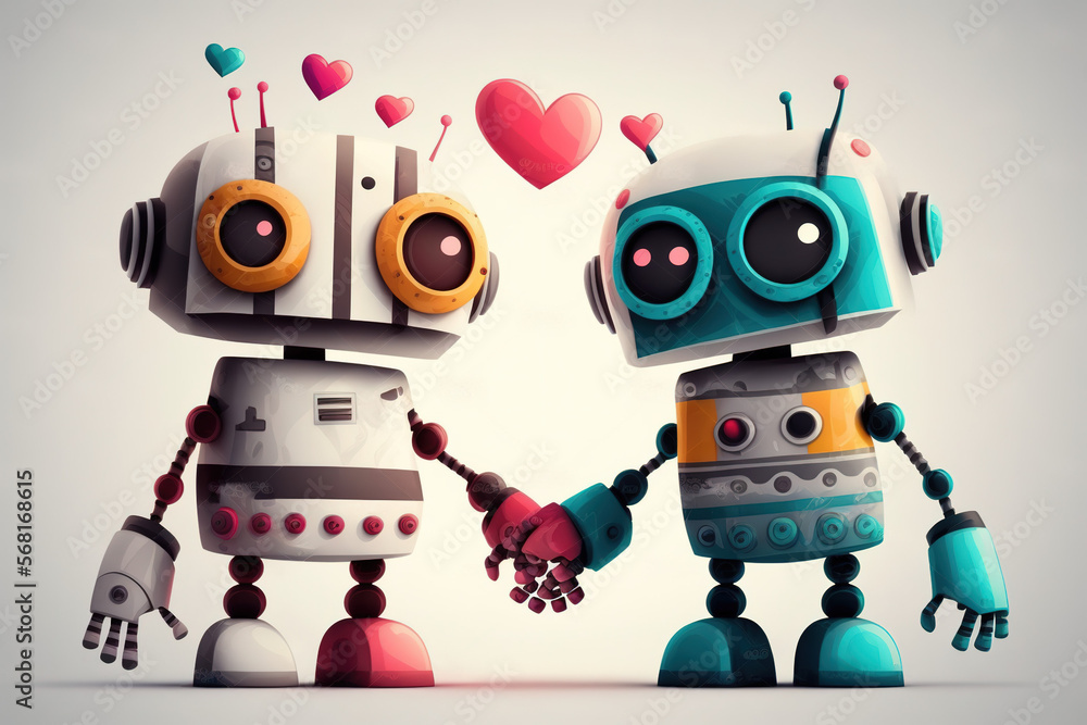 Robots in Love 3D Render, Robot Couple Vector, Cute Robot Character ...
