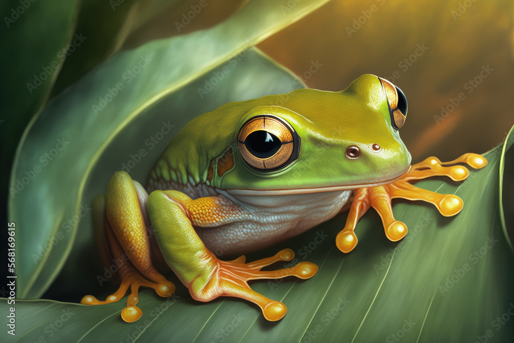 An exquisite Australian Orange thighed Tree Frog (Litoria xanthomera ...