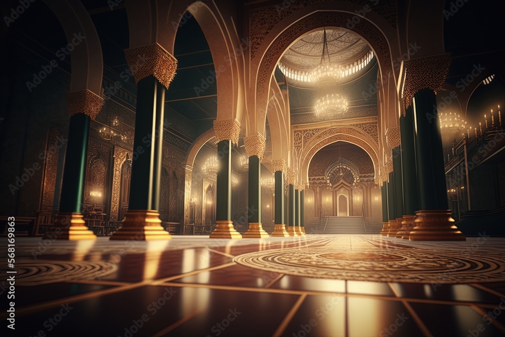 islamic background , luxury golden hall , ai generated Stock ...