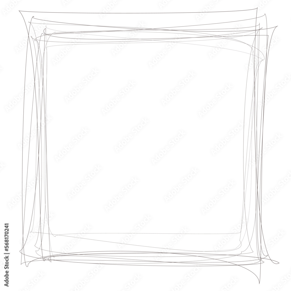 Hand drawing square frame of curved contour line. Continuous one line ...