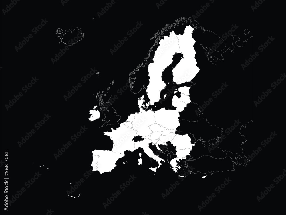 White map of European Union countries within map of European continent ...