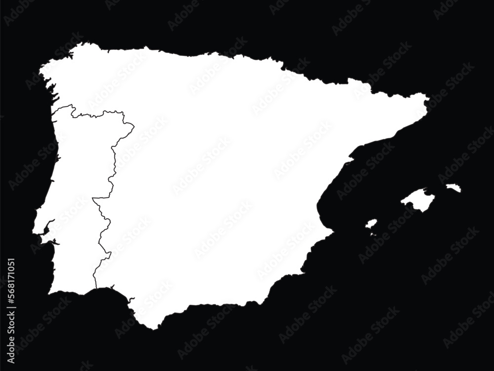 White map of Iberian peninsula countries on black background Stock ...