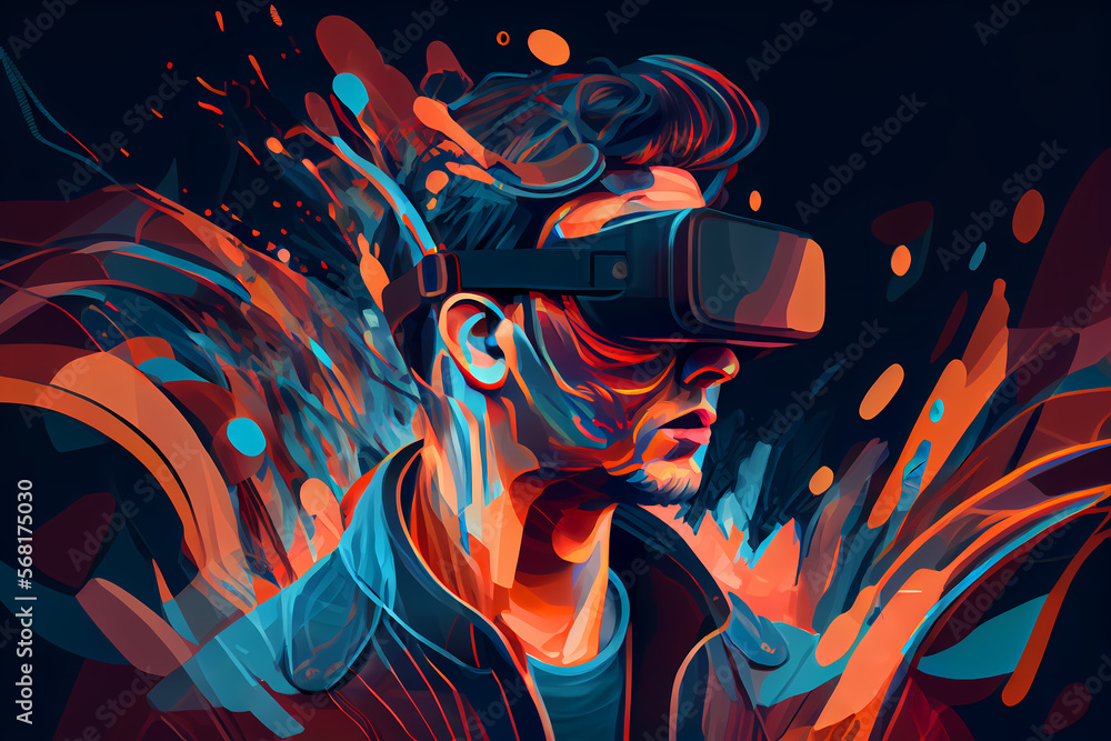 Metaverse Technology concepts. Teenager play VR virtual reality goggle ...