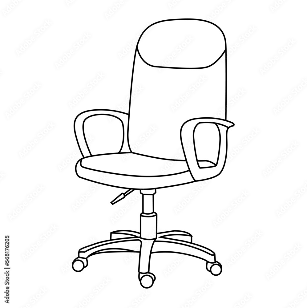 Adjustable Rolling Chair, Office chair editable vector illustration on ...