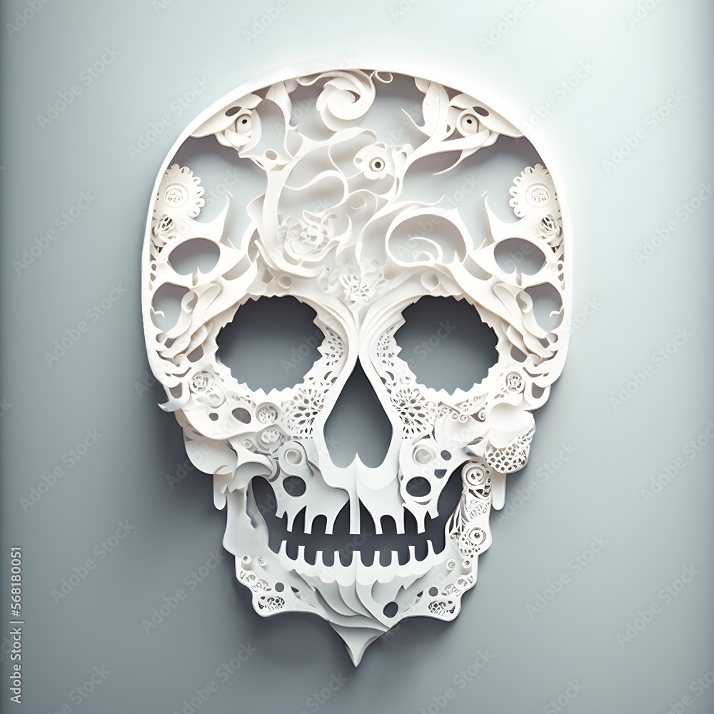 Papercut Flat Skull Illustration. Paper Cutout Human Head. Day of the ...