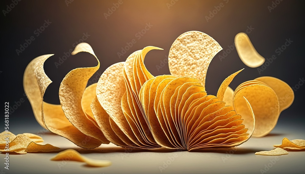 a pile of yellow chips with a bite taken out of one of the chips to the ...