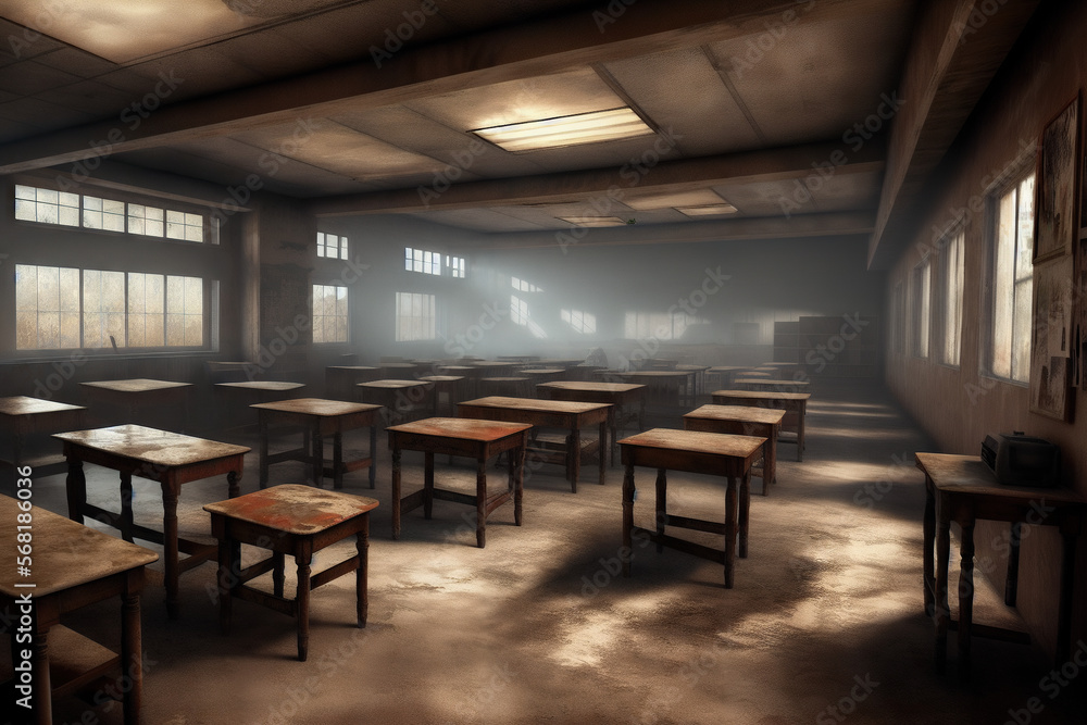 Devastated Classroom in the Aftermath of a Catastrophic Event ...