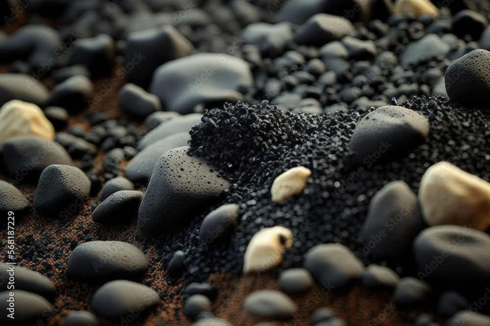 Sand from a volcanic eruption that is black in texture. Macro shots of ...