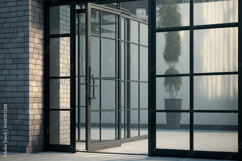 believable glass entrance. Set of modern glass entrance doors, steel ...