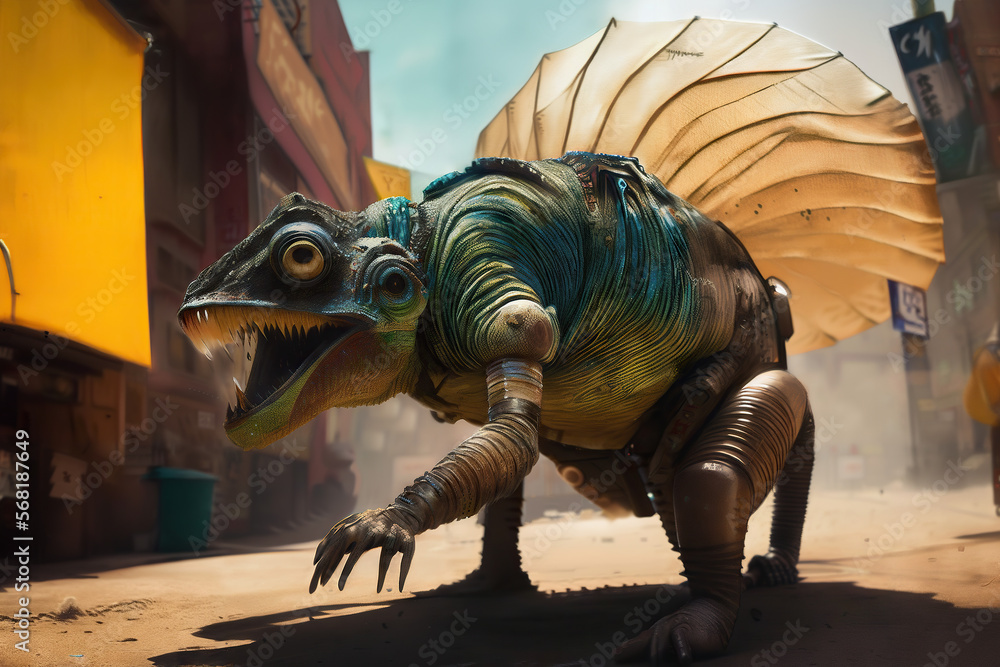 A Ravaging Lizard Beast in a Desert Town Alleyway Generative AI Art ...