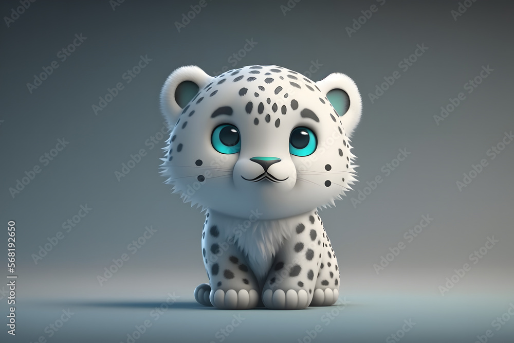 Cute Cartoon Snow Leopard Character 3D Stock Illustration | Adobe Stock