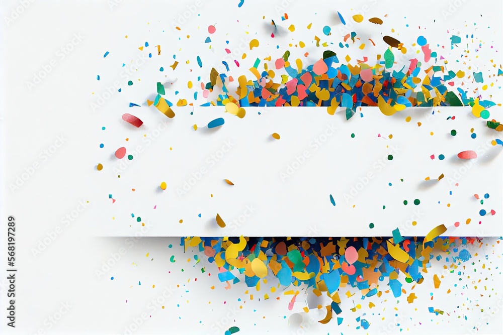 Colorful paper confetti scattered around a white background leaving a ...