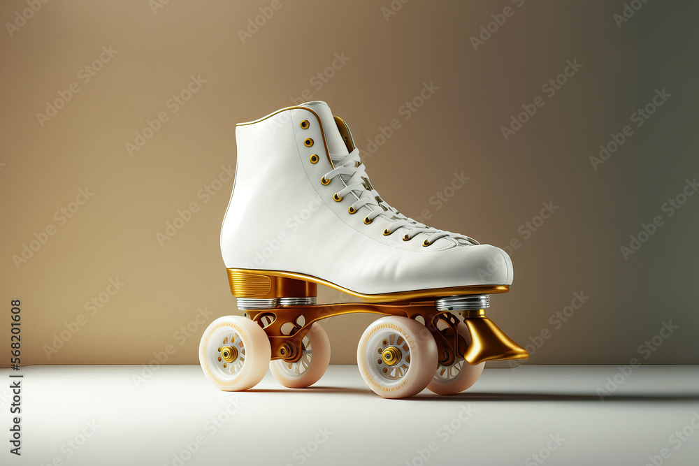 Mockup of a pair of empty, white, wheels on roller skates. Vintage ...