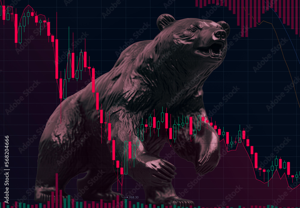 Financial Bear: Stock Market Bear With Candlestick Stock Chart Overlay ...