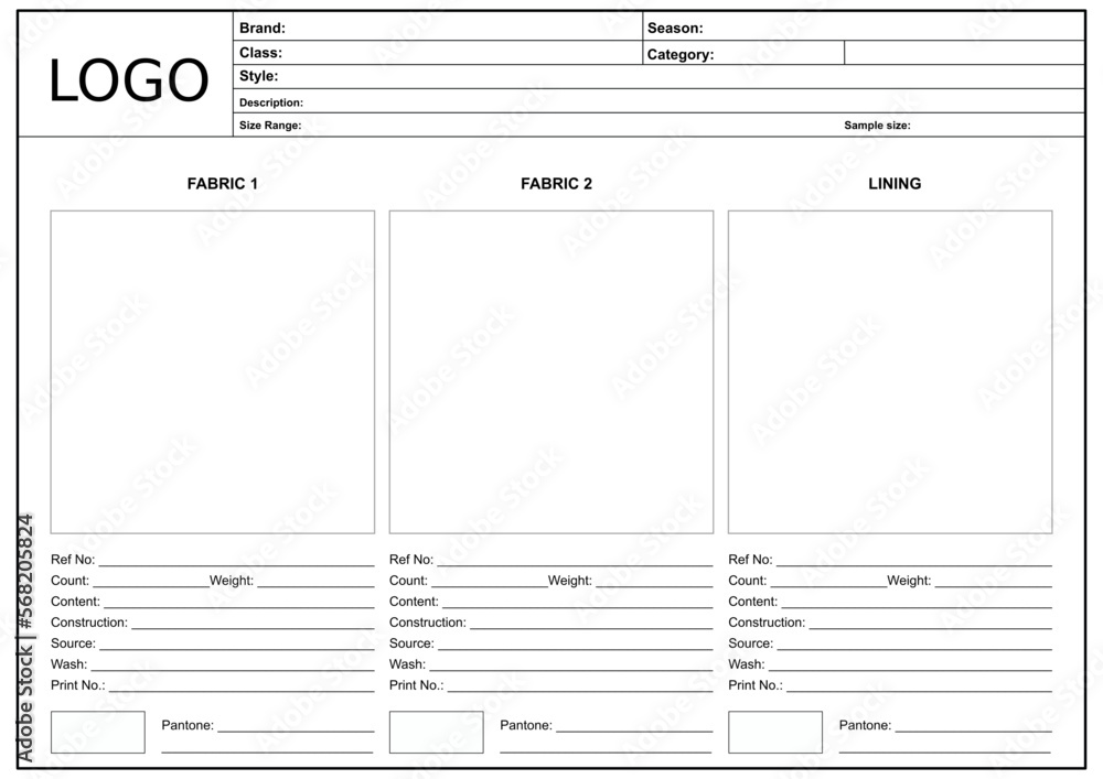 Swatch Card Layout Template (Garment Tech-pack) Stock Vector | Adobe Stock