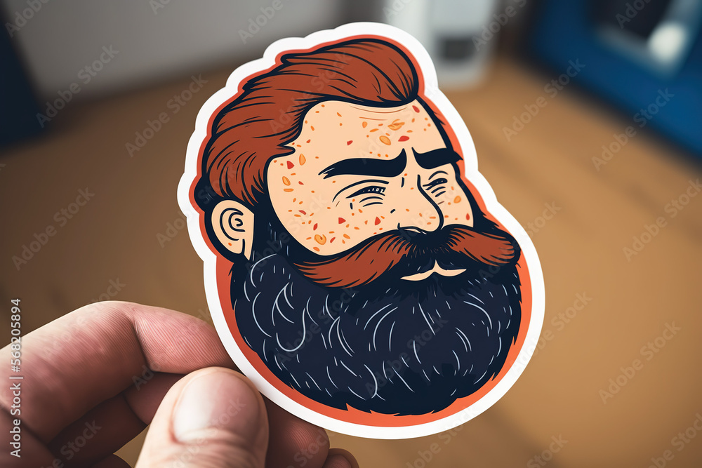 Bearded Man Cartoon Sticker, Burly Man Sticker, Beard Sticker, Facial ...