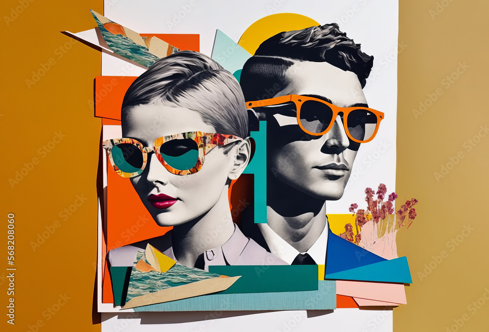 Abstract modern art collage portrait of young woman. Trendy paper ...