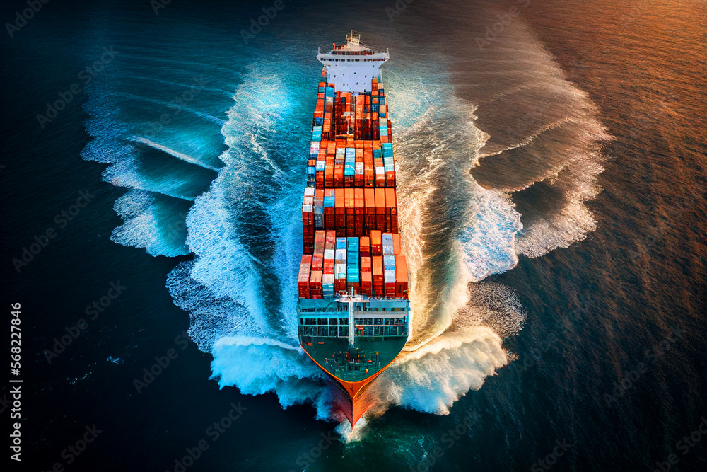 Container vessel by Mediterranean Shipping, drone view. Container Ship ...