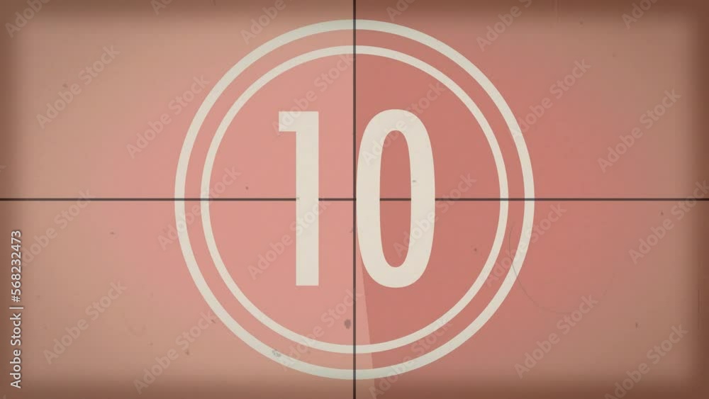 15 seconds vintage film countdown on coral pink orange background. Old ...