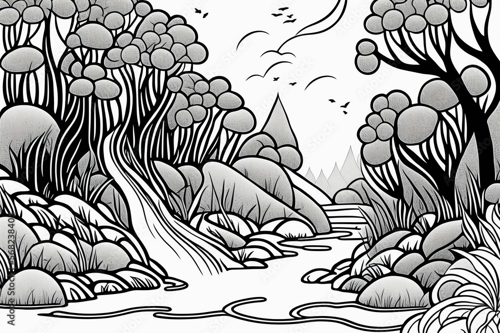 nature coloring page Stock Illustration | Adobe Stock