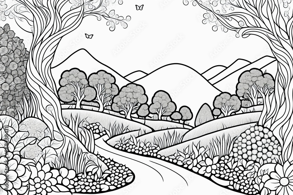 nature coloring page Stock Illustration | Adobe Stock