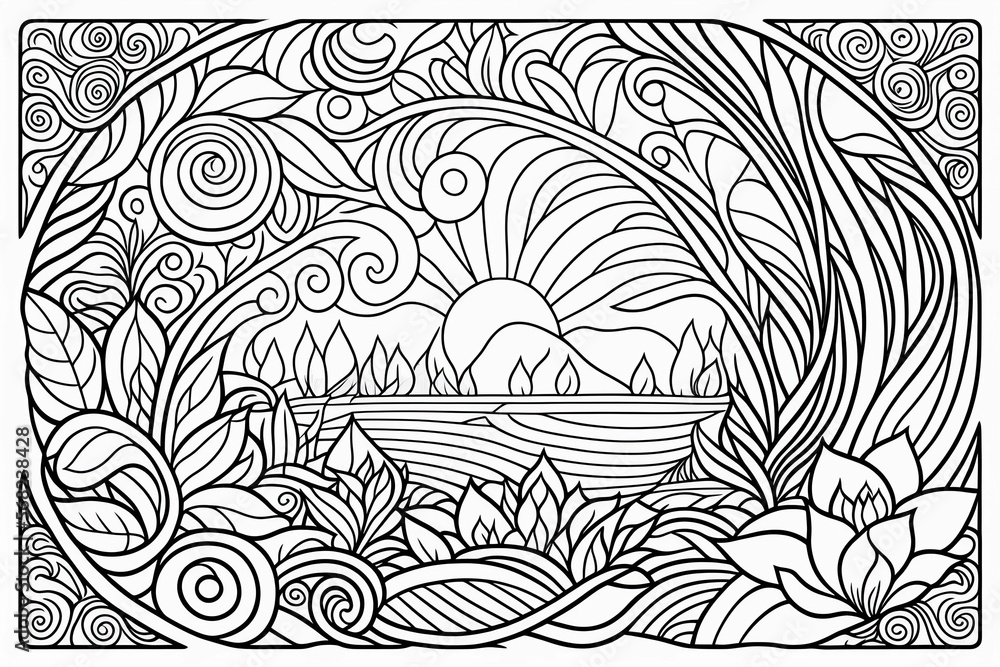 nature coloring page Stock Illustration | Adobe Stock