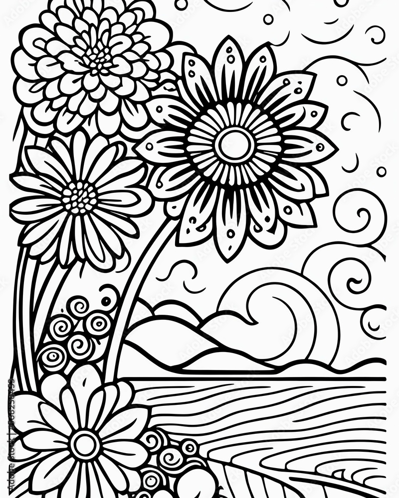 nature coloring page Stock Illustration | Adobe Stock