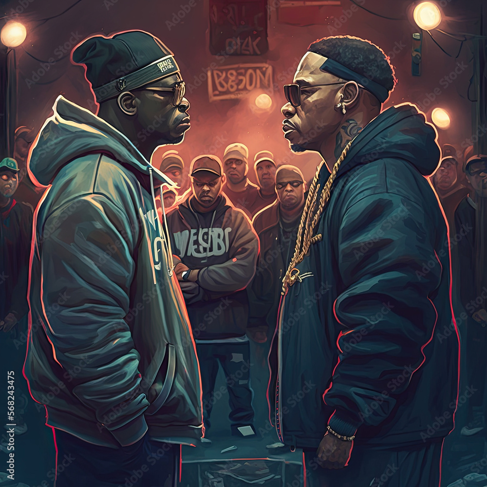 Rap battle on the scene between two black guys, generative ai Stock ...