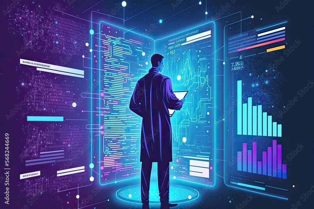 Big data technology and data science. Data scientist querying ...